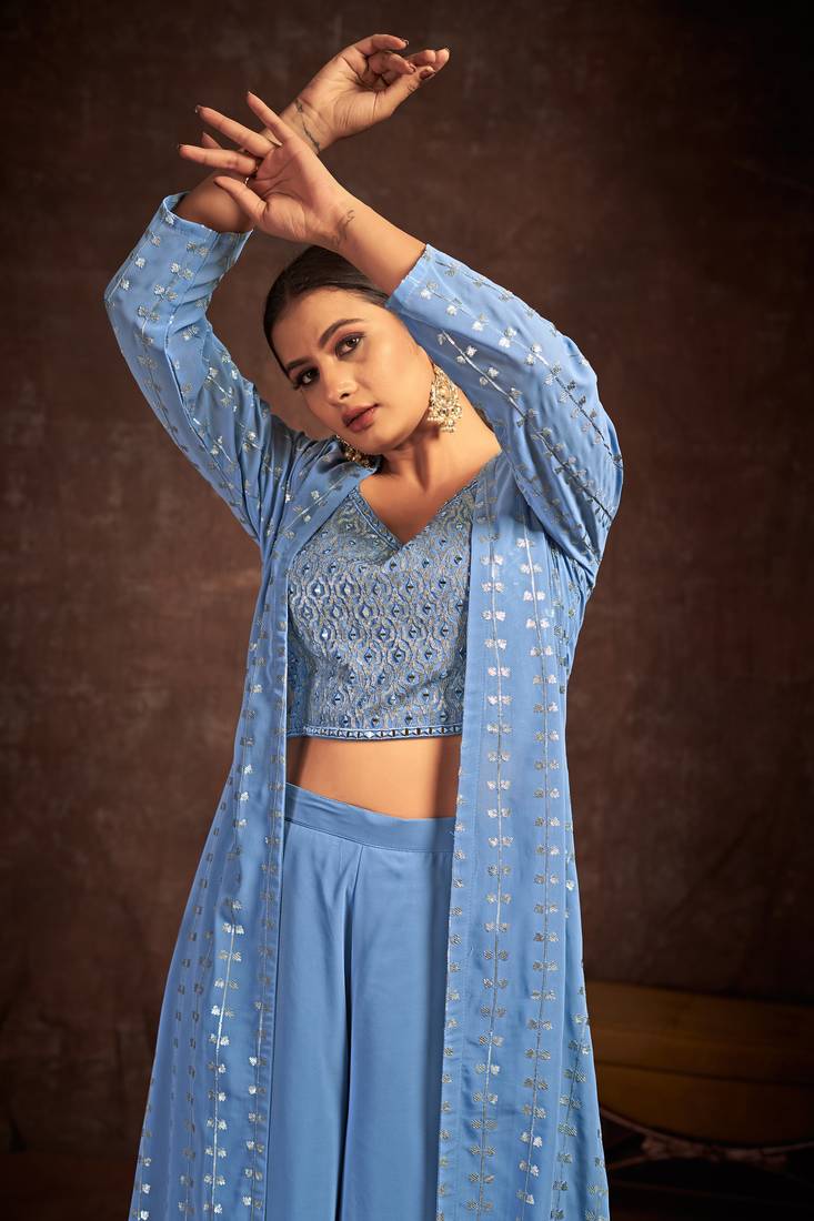 Coral Blue sequins georgette salwar - justfashion - 4133247