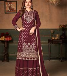 Maroon embroidered georgette salwar - Monjolika - 4133853