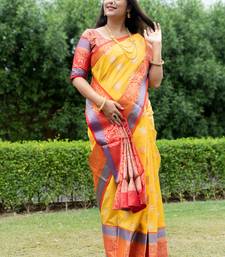 YELLOW BANARASI SILK SAREE WITH WWAVIVNG WORK - SHREE SAI TRADING - 4135389