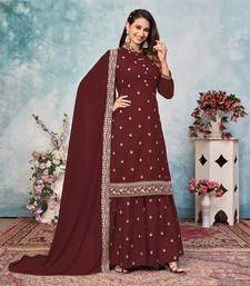 Dark-maroon embroidered art silk salwar - Monjolika - 4135629