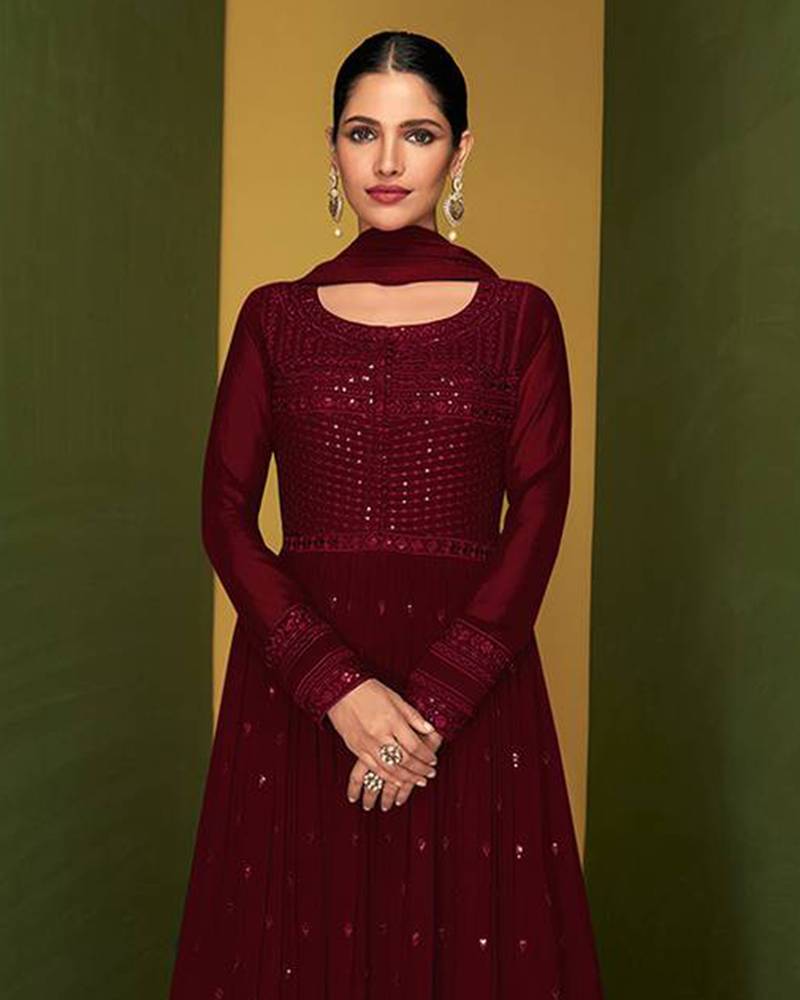 Georgette Embroidered Magenta color Trendy Salwar Kameez - Hirpara ...