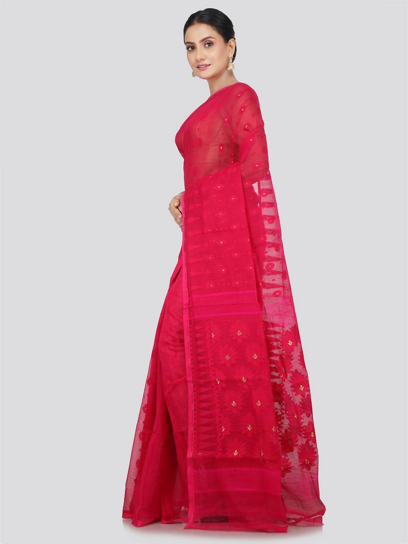 Pinkloom Women'S Pink Hand_Woven Soft Cotton Jamdani-Sarees Without Blouse Piece - PinkLoom ...