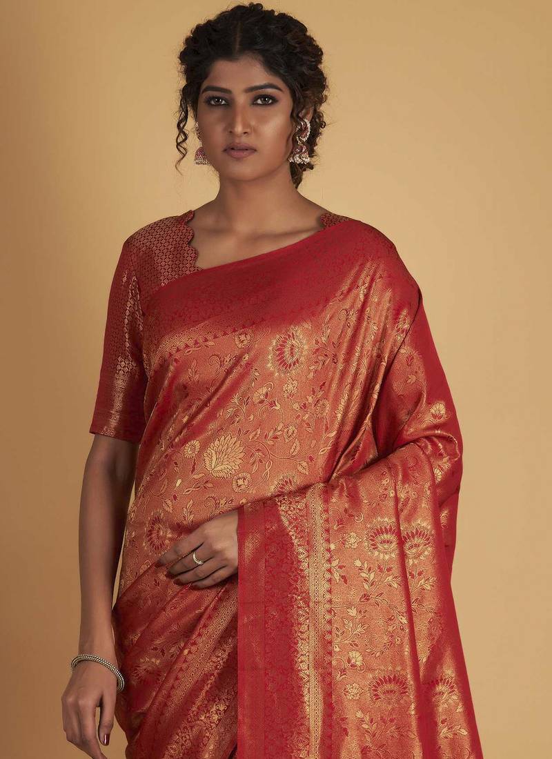Faux Kanjivaram Silk Red Colour Traditional Looks Ethnic Saree - KSM ...