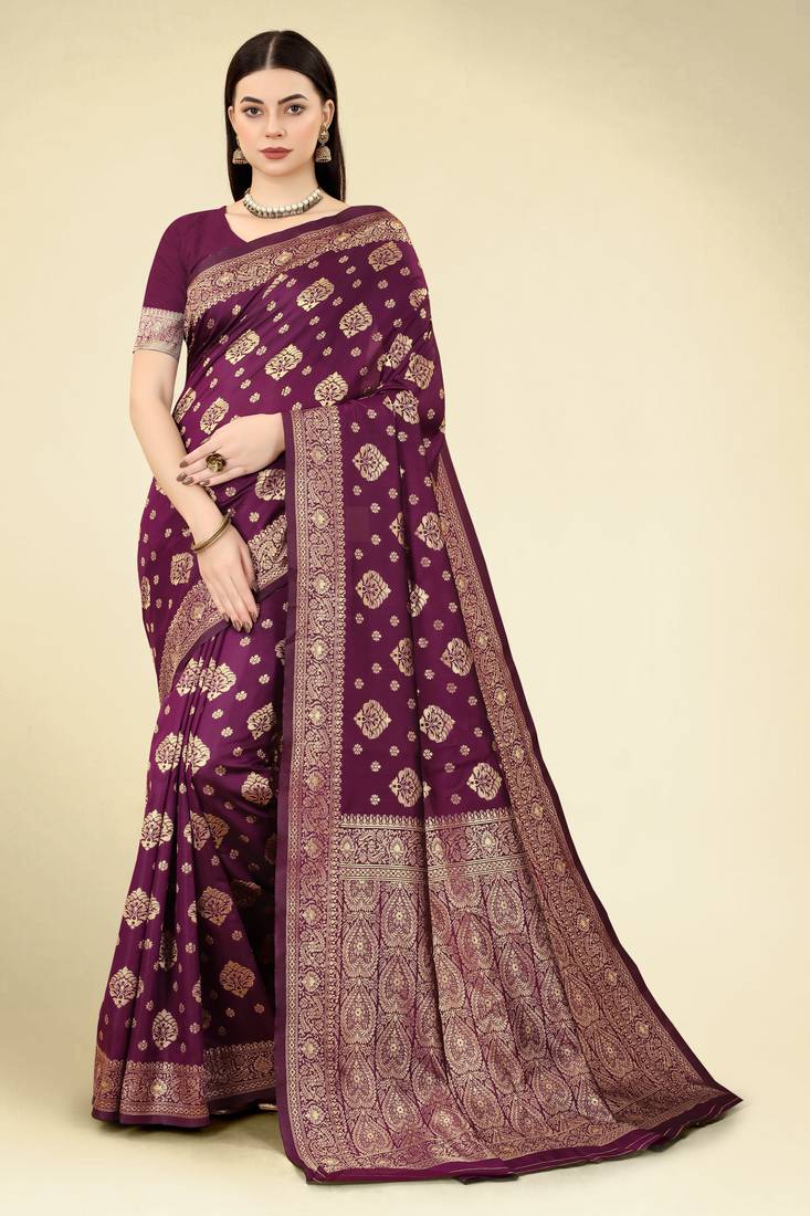 Wine Colour Traditional Banarasi Silk Saree - KSM PRINTS - 4144518