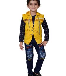 Yellow plain blended cotton boys-suit - Fourfolds - 4144736