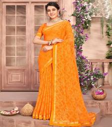 Orange Color Brasso Saree With Attached Woven Border And Blouse Piece ...