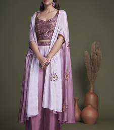 PINK EMBROIDERED WORK CHINON CHIFFON LONG SHRUG-KOTI BLOUSE & PLAZZO ...