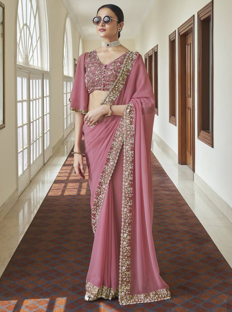 TRENDMALLS Women's Georgette Lakhanvi Embroidery With Sequence Dimond ...