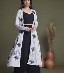 BLACK & WHITE EMBROIDERED WORK SILK & GEORGETTE LONG SHRUG-KOTI BLOUSE ...