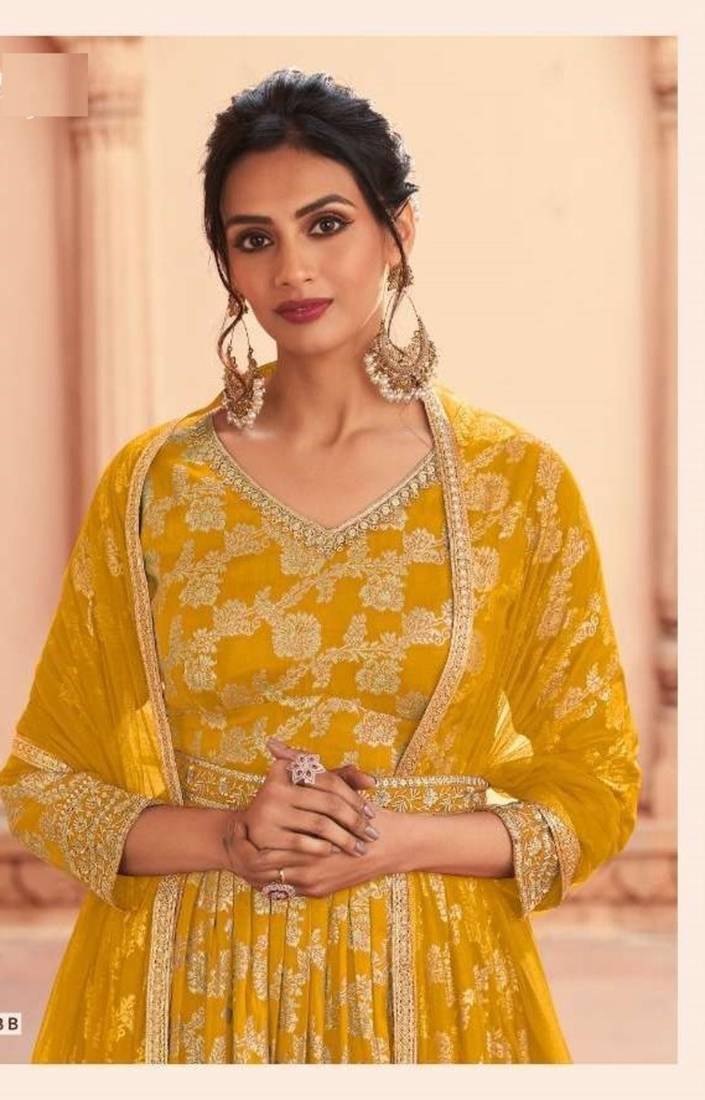 Yellow brocade silk salwar - Aarshi Fashions - 4152572