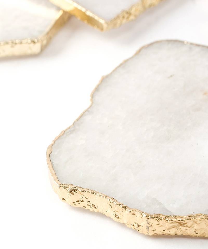White Quartz Coaster with Gold Trim - SEREIN - 4152770
