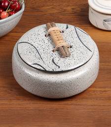 Studio Pottery Light Blue Roti Box With Lid - NAKSHIKATHAA - 4155487