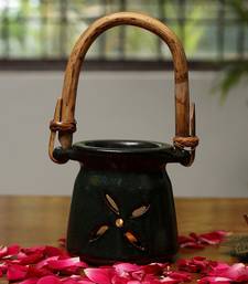 Studio Pottery Green Diffuser With Cane Handle - NAKSHIKATHAA - 4155518