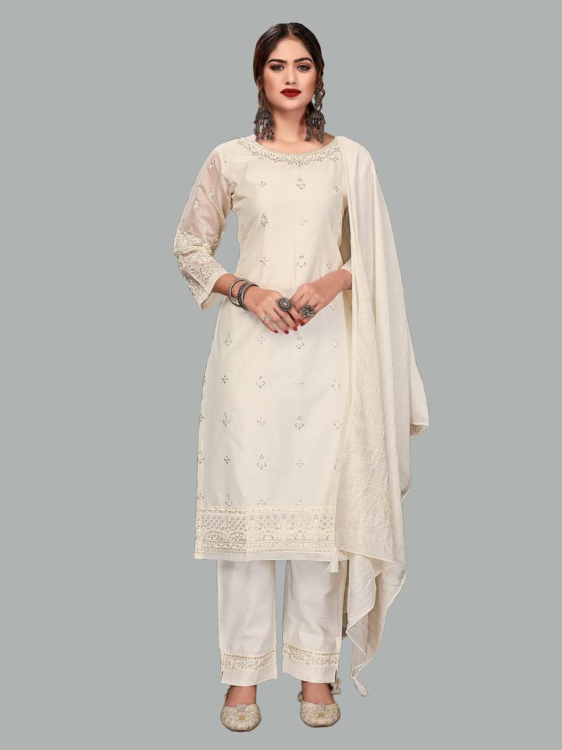 Off White Colour Heavy Modal Chanderi Sequence Embroidered Designer ...