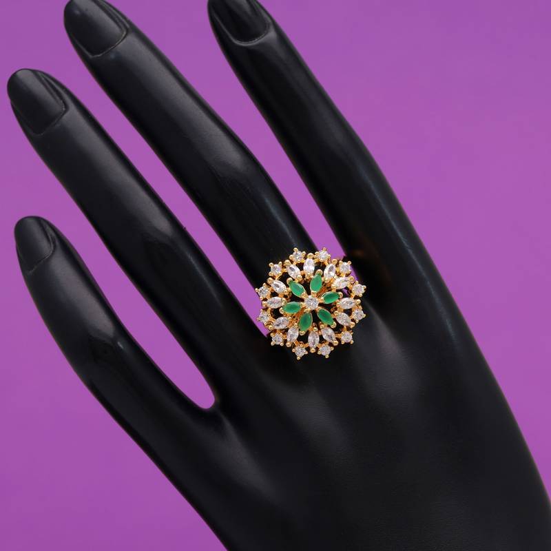 Green color american diamond finger ring - Jaipur Mart - 4155898