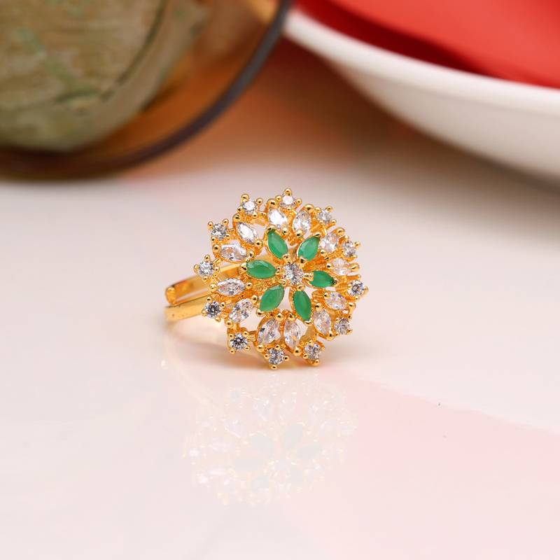 Green color american diamond finger ring - Jaipur Mart - 4155898