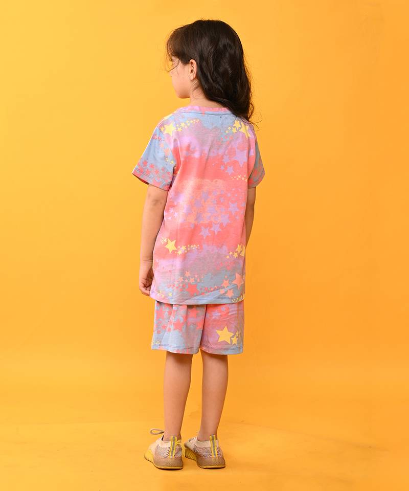 Pink tie dye star girls sleepwear shorts set - ANTHRILO - 4157628