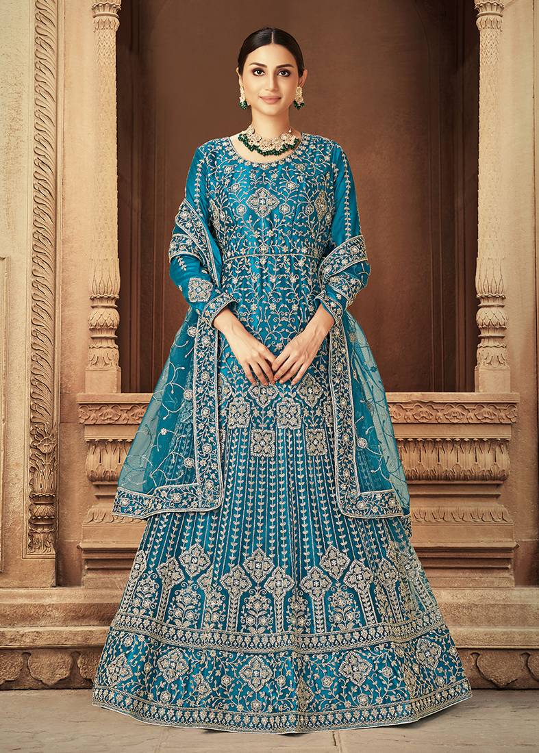Teal Designer HeavyWork Ethnic Suit - Hirpara House - 4158170