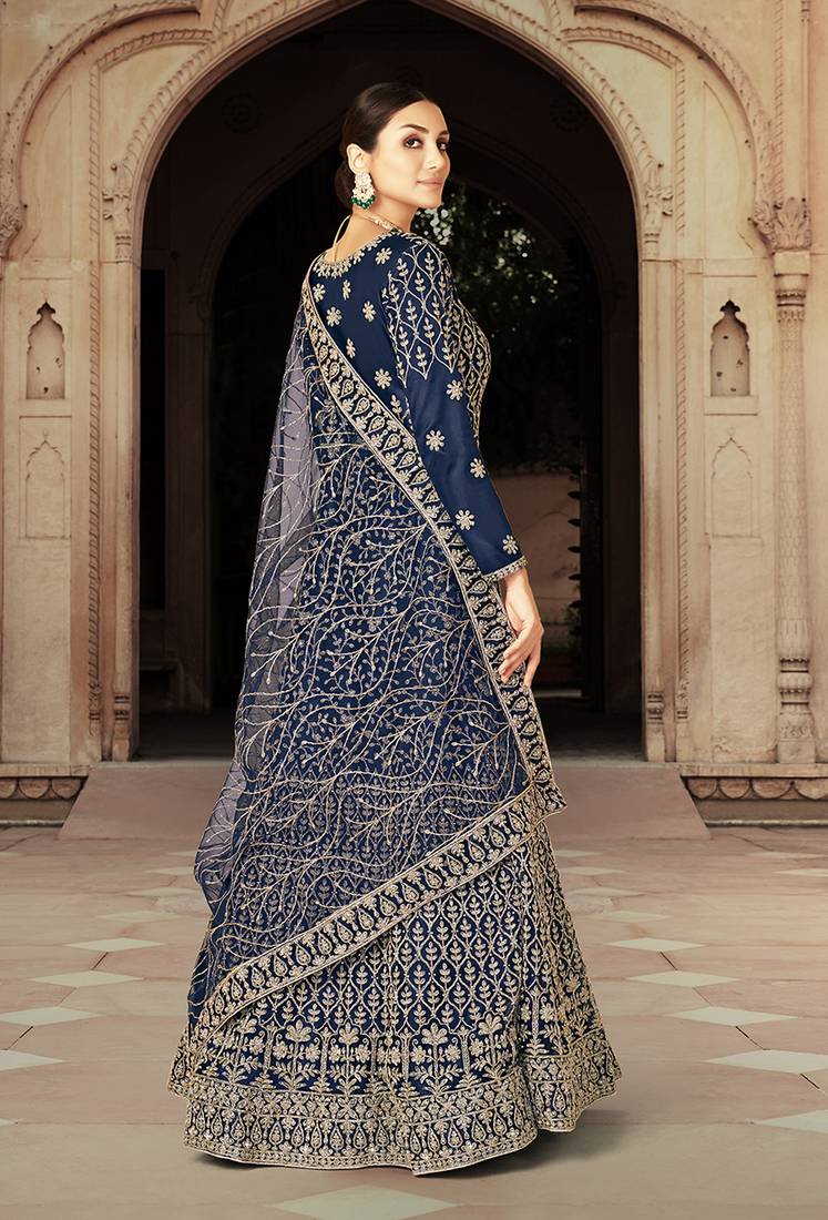Navy Blue Designer HeavyWork Ethnic Suit - Hirpara House - 4158172