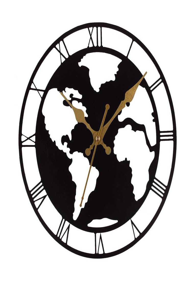 Roman Figure Map Designer Round Analog Black Metal Wall Clock Without ...