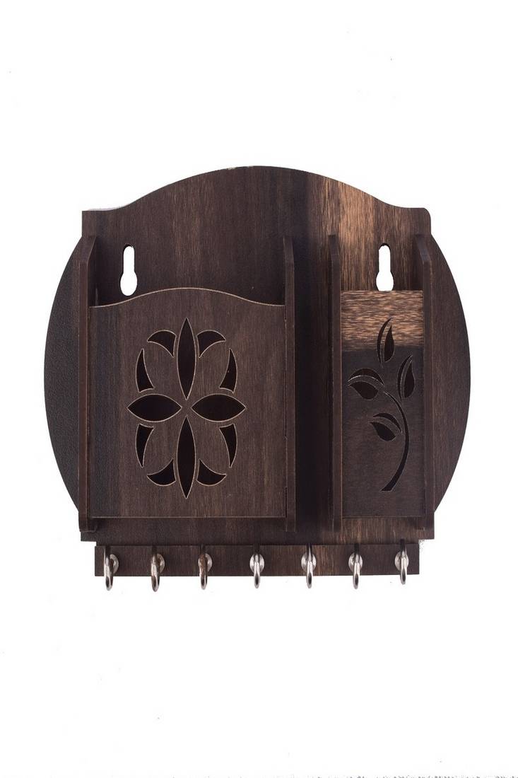 Wooden Dark Brown 7 Hook Key Holder with Mobile Stand - DHRUTI CREATION ...