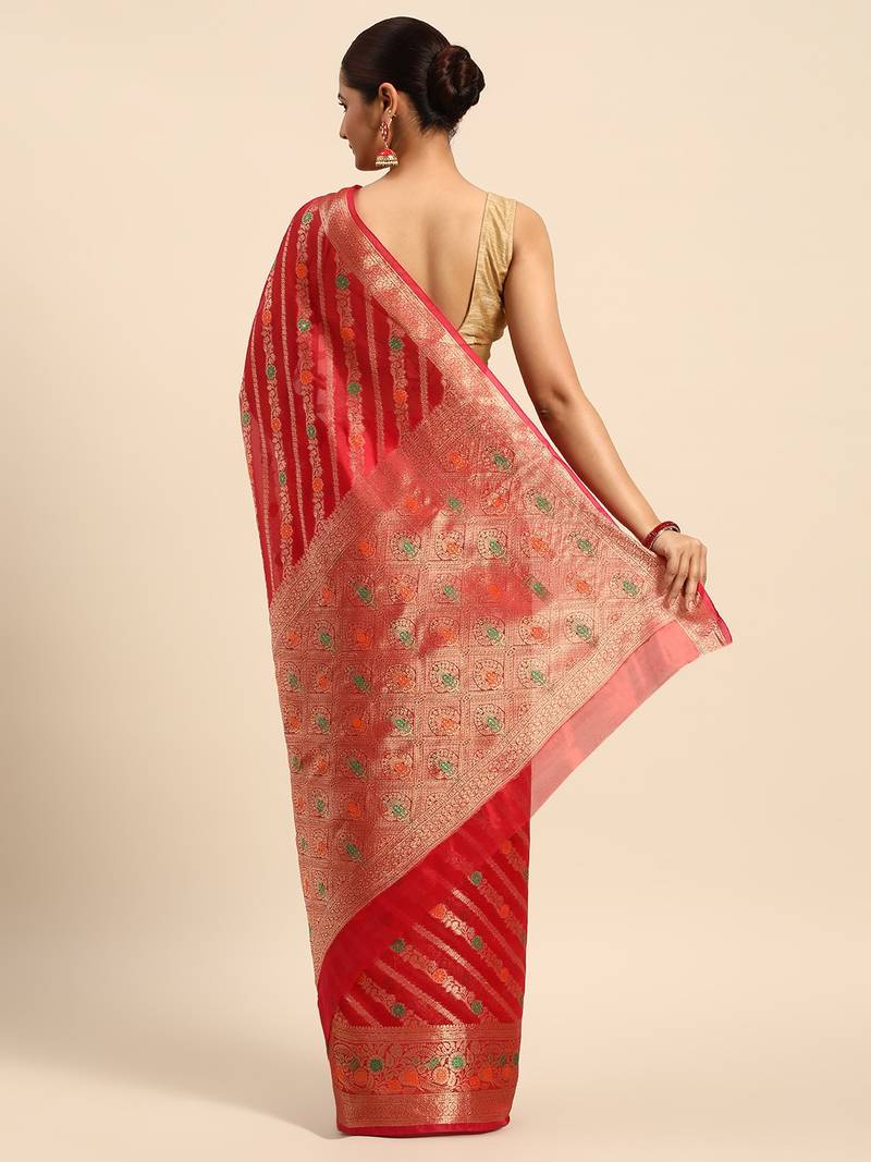 Organza Silk Land Woven Design Zari Pure Cotton Fusion Saree - Indian ...