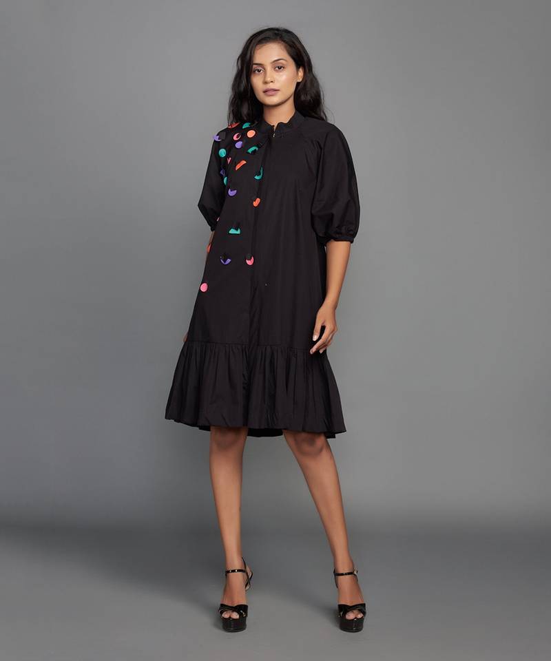 Black cotton front open short dress - DEEPIKA ARORA - 4159031