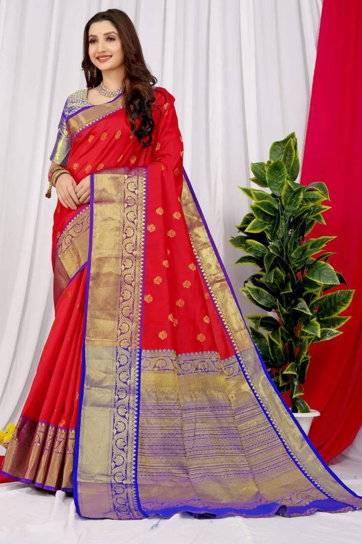 Red Kanchipuram Handloom Weaving Silk Saree - Harvi Fashion - 4159441