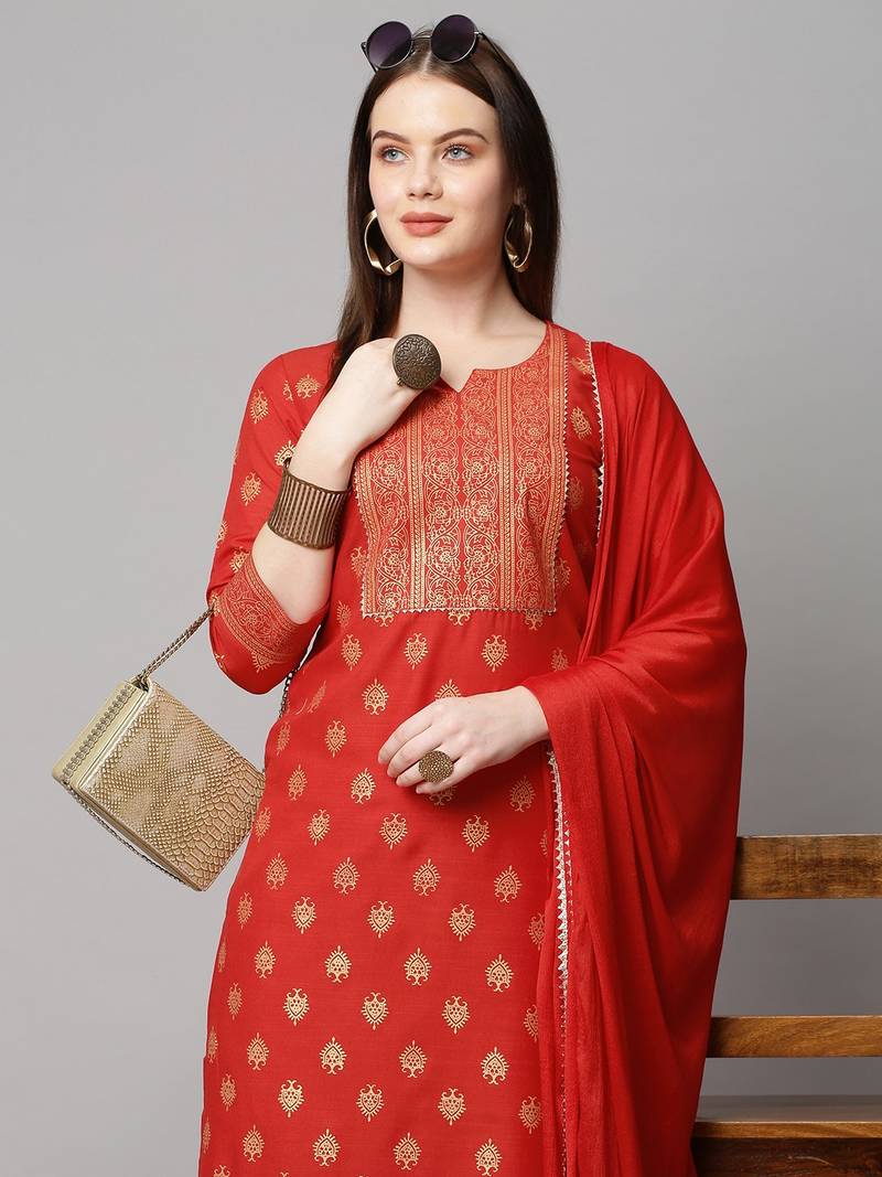 Ethnic Readymade Suit In Red Colour For Ethnic And Girlish Looks - KSM ...