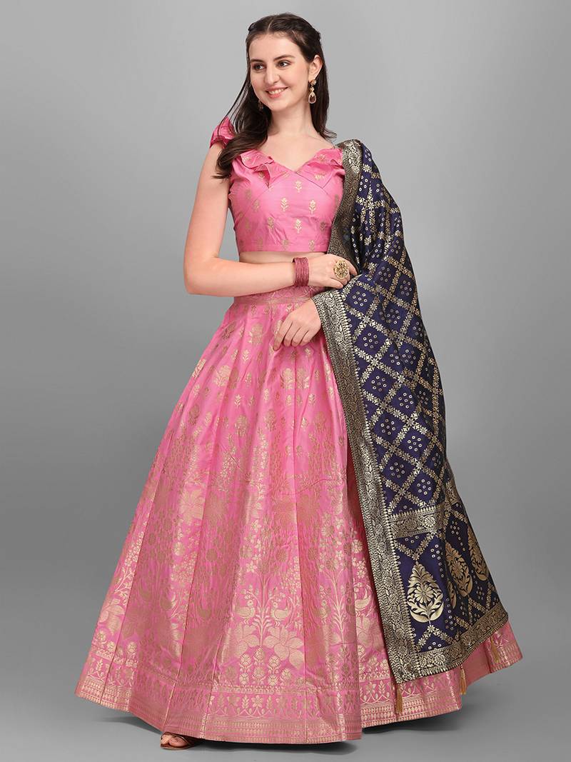 Light Pink Colour Jacquard Fabric Weaving Lehenga Choli - Monjolika ...