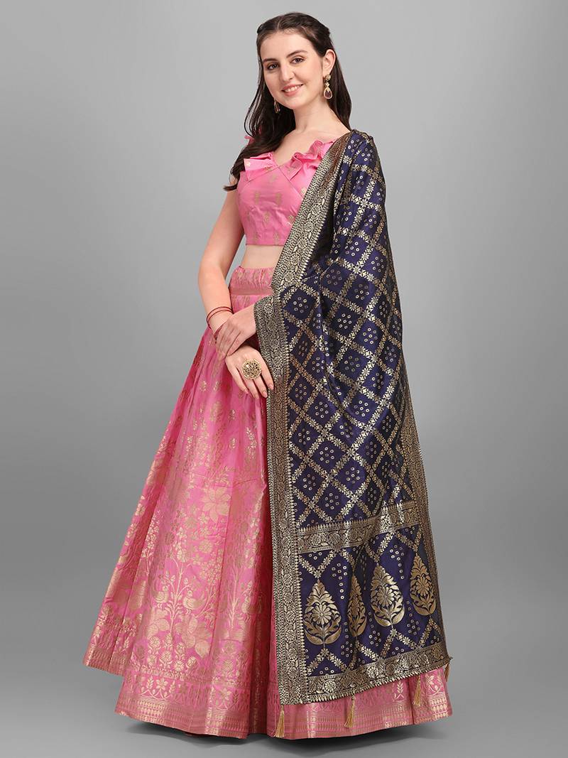 Light Pink Colour Jacquard Fabric Weaving Lehenga Choli - Monjolika ...