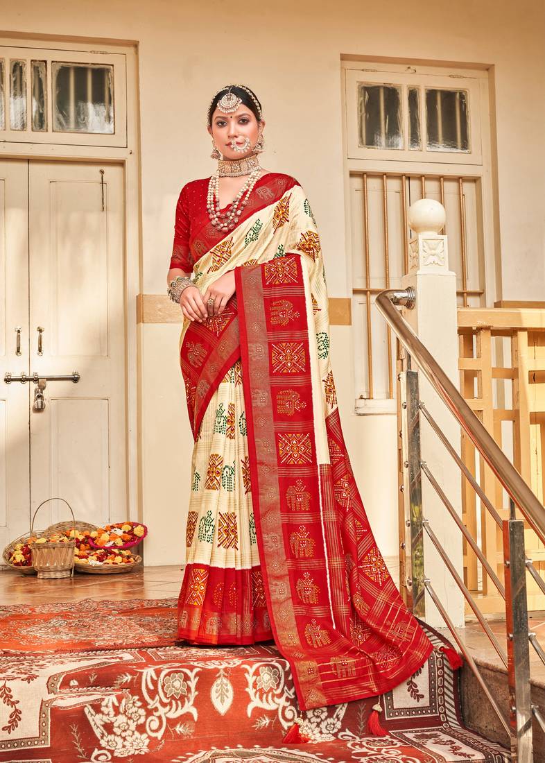 Ethnic Off White Colour Cotton Silk Saree For Festive Season - KSM ...