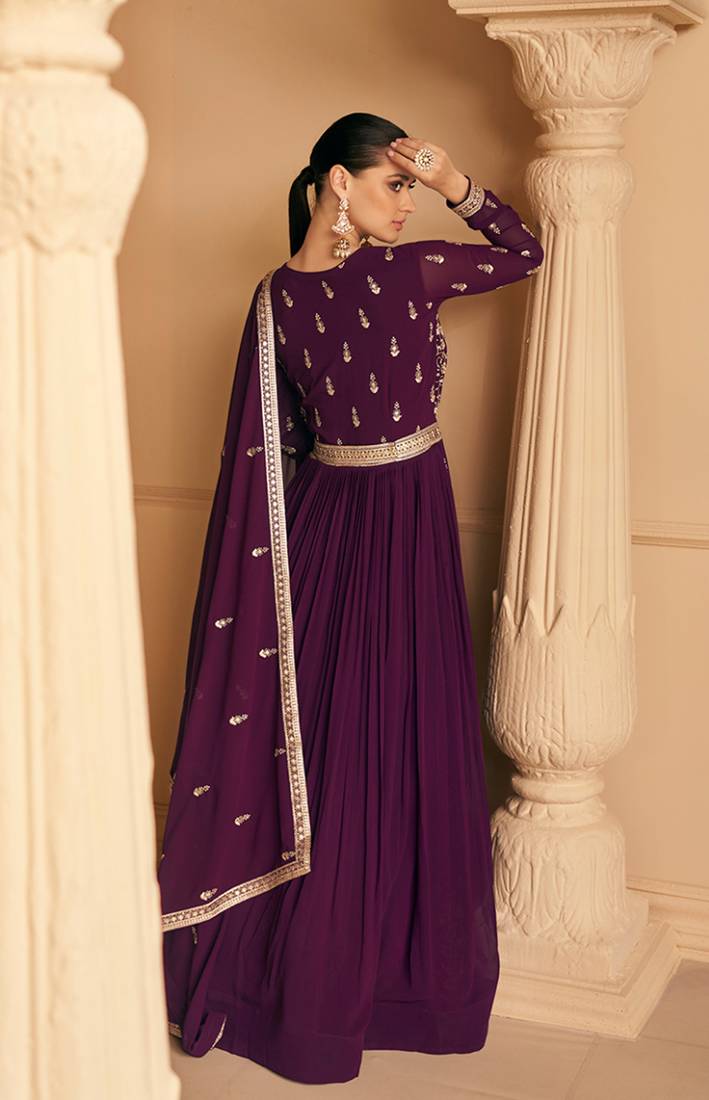 Purple color gerogette anarkali salwar kameez for festive - Monjolika ...