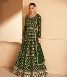Mehendi green color gerogette anarkali salwar kameez for festive ...