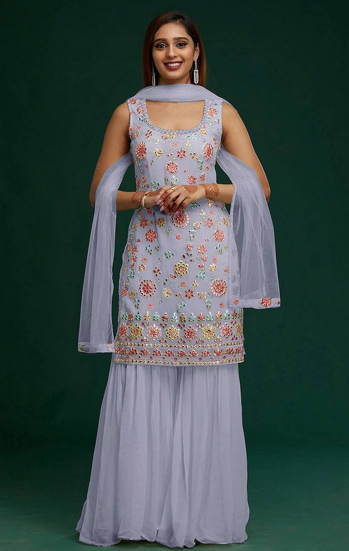 Lavender Color Embroidered Georgette Salwar Kameez - Hirpara House ...