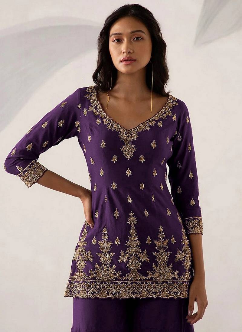Lavender Color Embroidered Georgette Salwar Kameez - Hirpara House ...