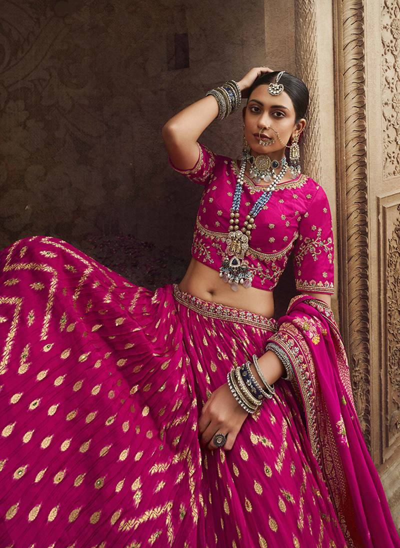 Rani Pink Color Viscose Organza Heavy work Lehenga Choli - Monjolika ...