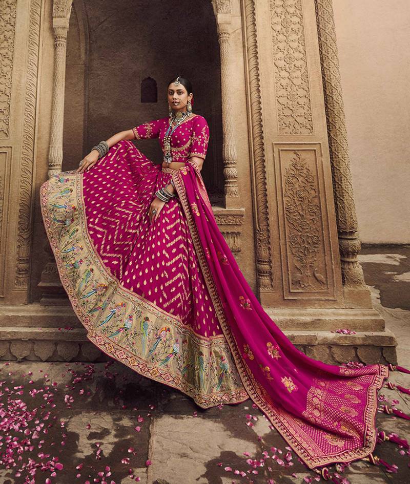 Rani Pink Color Viscose Organza Heavy work Lehenga Choli - Monjolika ...