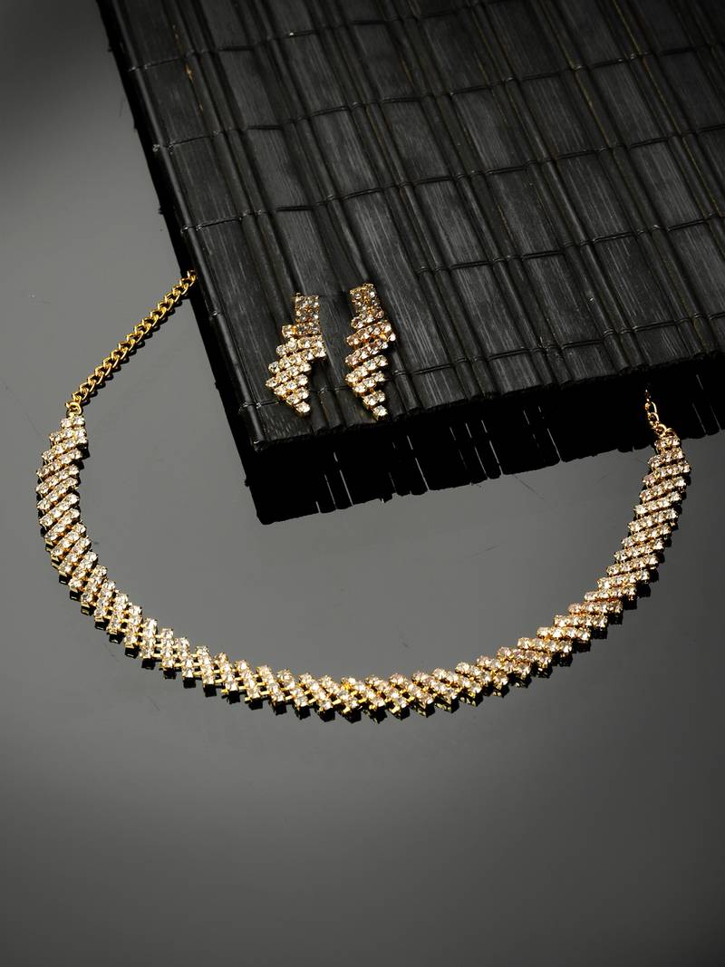 Sasha gold-plated ad-studded jewellery set - Sasha - 4167855