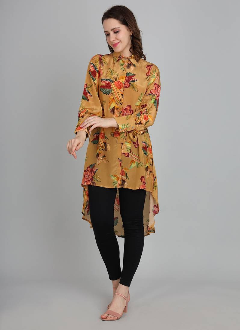 Golden Rod Viscose Floral Print Western Tunic - Fabdyor - 4168103