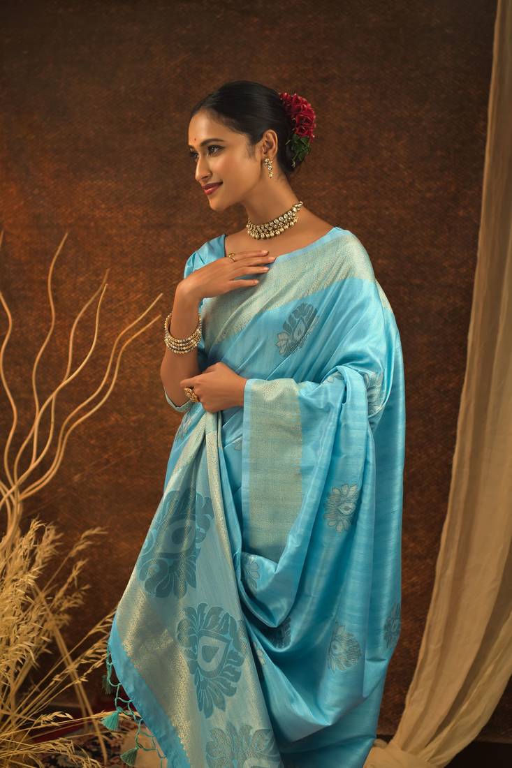 LIGHT SKY MULBERRY SILK TREANDY SAREE - Mr & Mrs Creation - 4168404