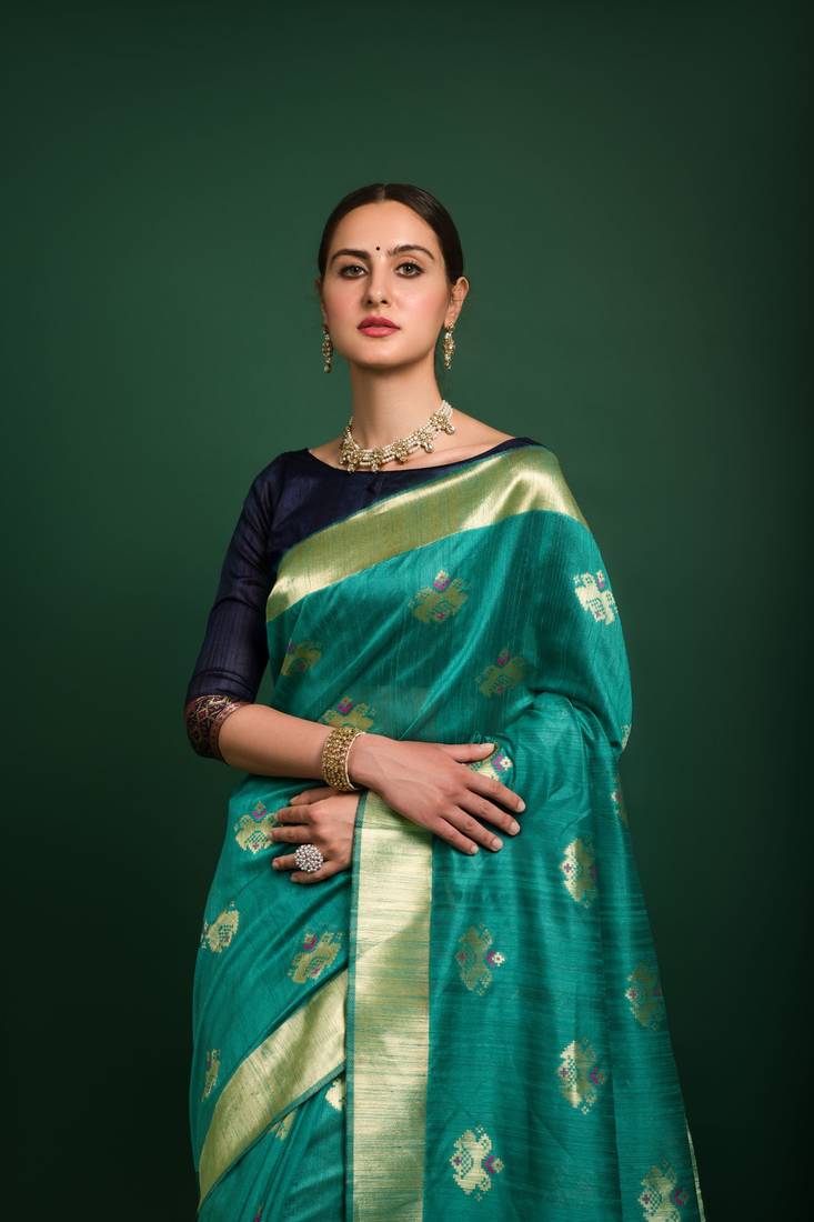TEAL BEAUTIFUL SILK PATOLA TREANDY SAREE - Mr & Mrs Creation - 4168522