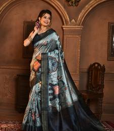 POWDER BLUE PRETTY ELEPHANT PRINT SAREE - Mr & Mrs Creation - 4168977