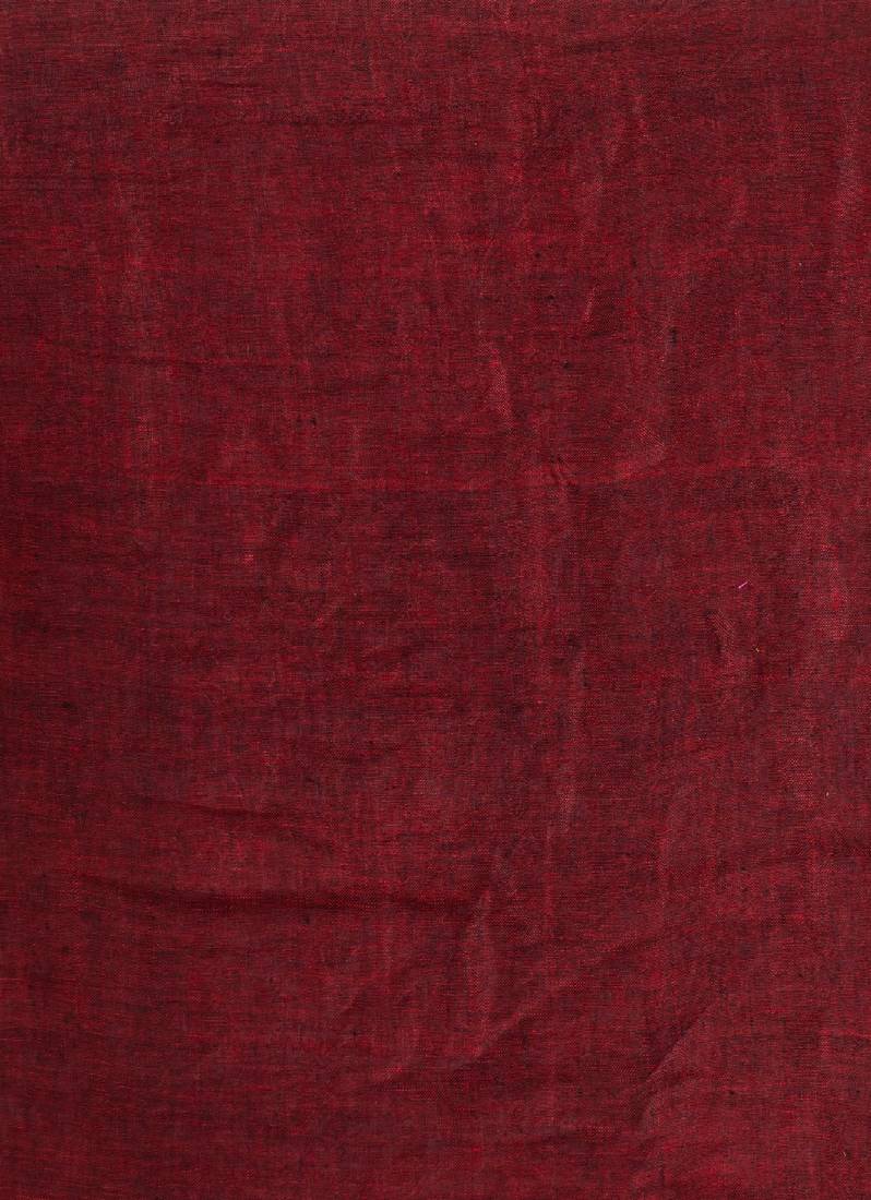Traditional Maroon Linen Jamdani Saree - Angoshobha - 4169436
