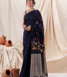 Traditional Navy Blue Cotton Soft Jamdani Saree - Angoshobha - 4169440