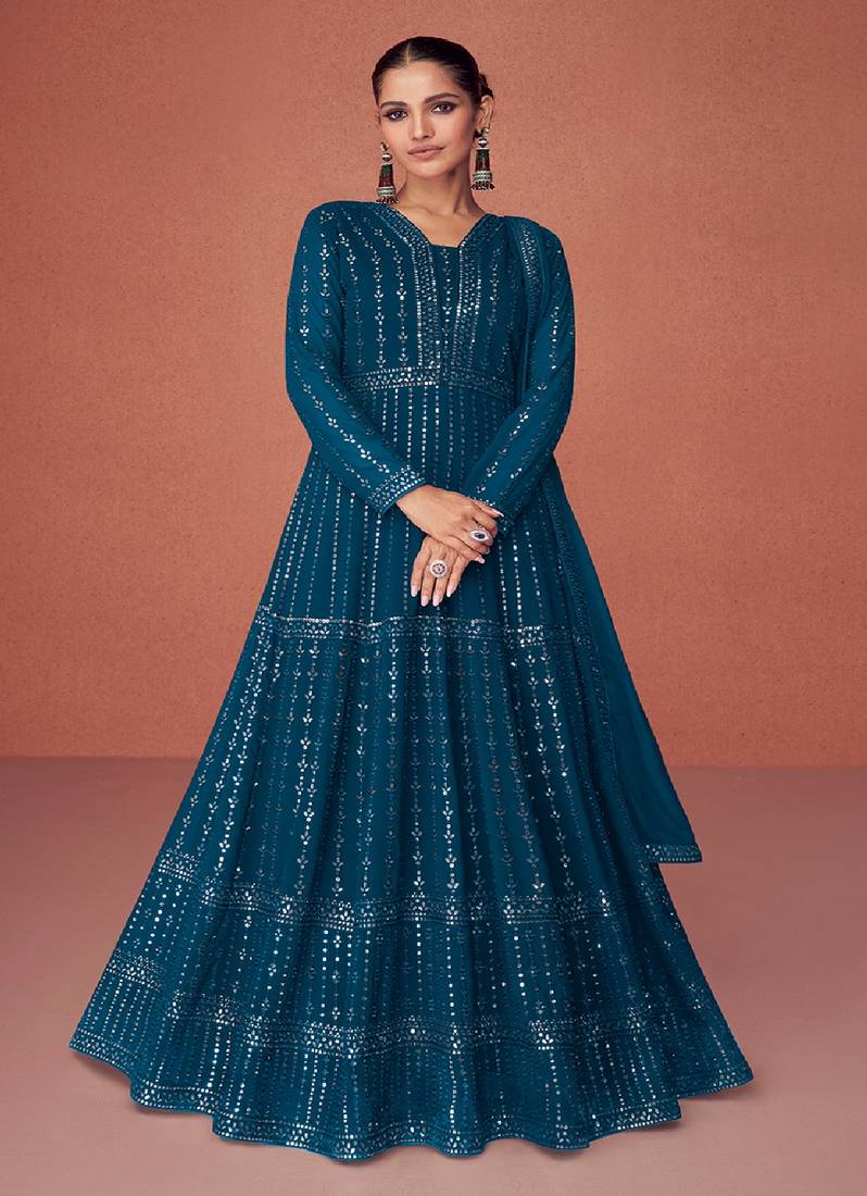 Dark blue georgette embroidered salwar kameez - Hirpara House - 4169532