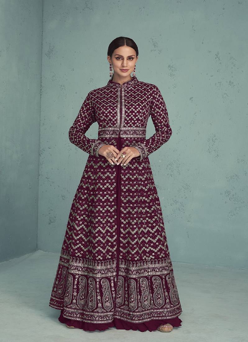 Magenta Color Georgette Trendy Embroidered Salwar Suit - Hirpara House ...