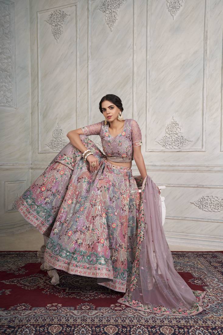 Floral Mauve color lehenga with sequins and thread work - KESAR FAB ...