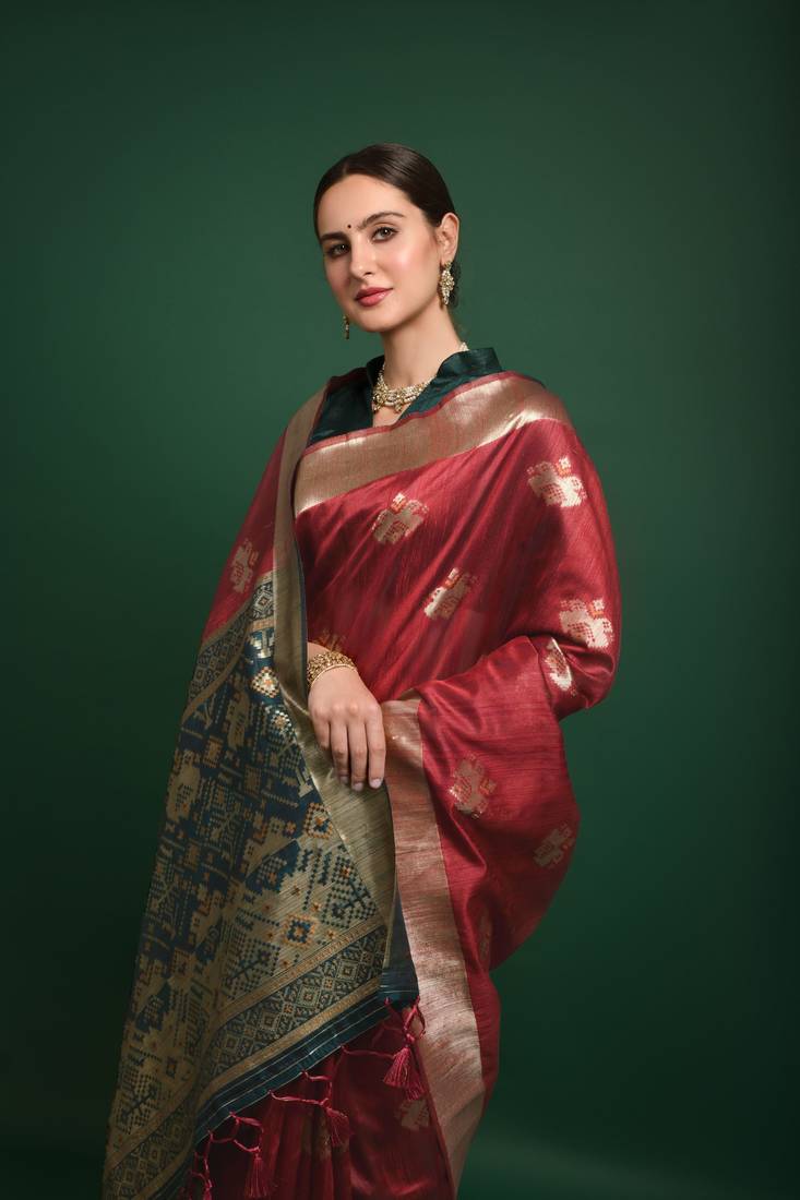 DARK REDTUSSAR SILK MOST PRETTY SAREE - SHREE SAI TRADING - 4172603