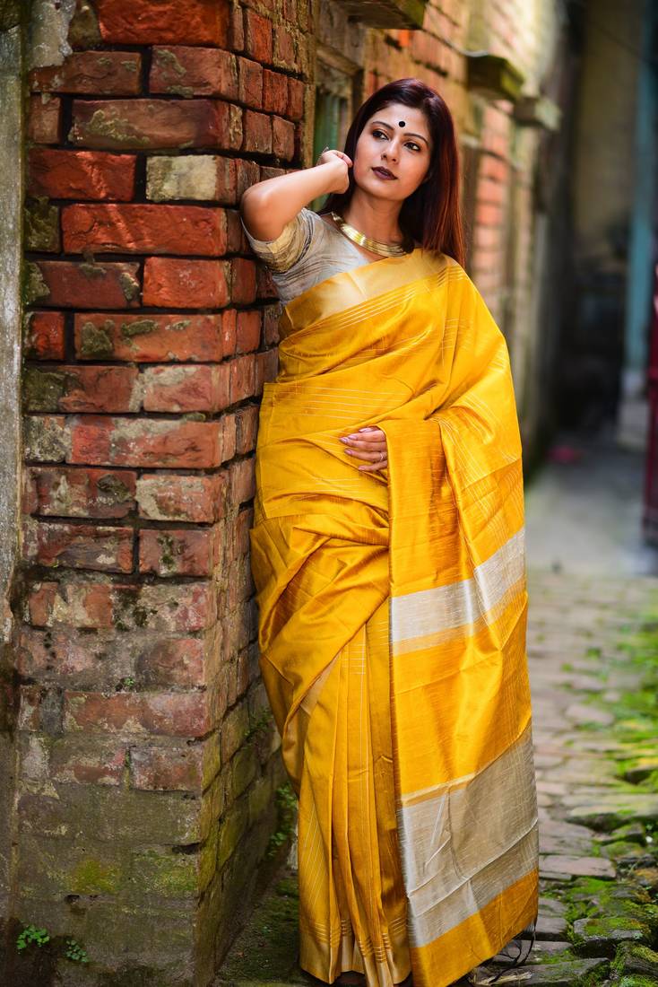MUSTERD YELLOW RAW SILK PRETTY SAREE - SHREE SAI TRADING - 4172817